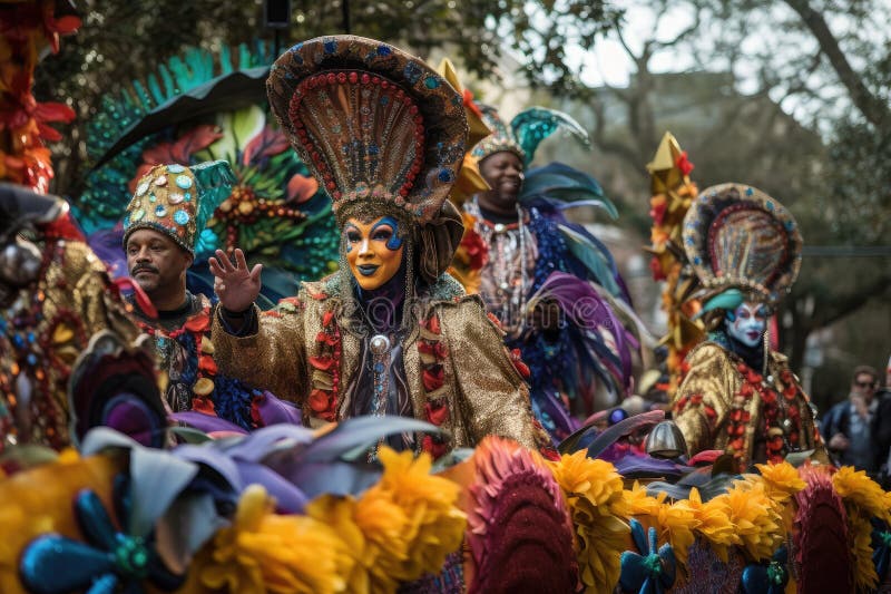 Mardi Gras Parade, with Float Carrying the King and Queen of Carnival ...
