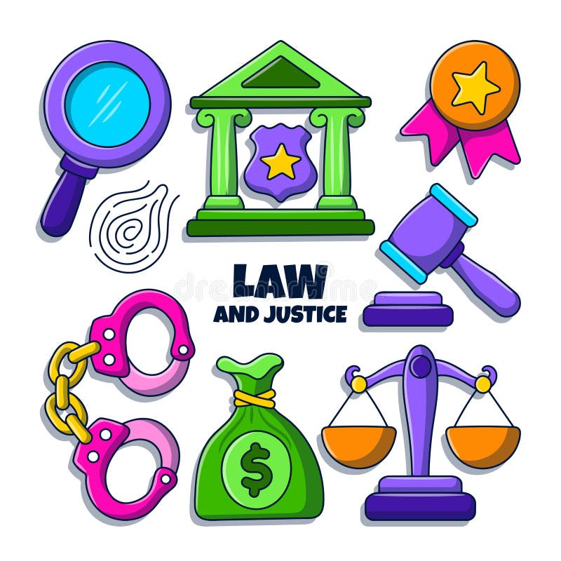 Law and Justice Colored Doodle Illustration Stock Vector - Illustration ...