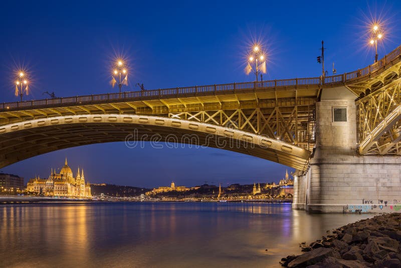 Margaret Bridge in Budapest, Hungary. Stock Photo - Image of evening ...