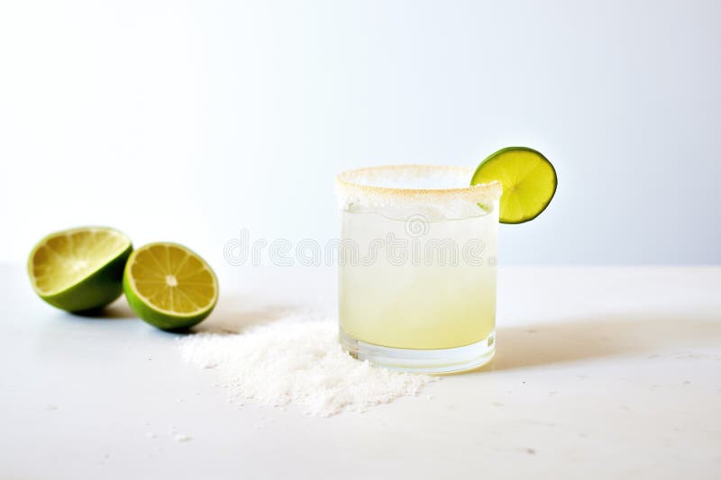 Margarita with Salt Rim, Sharp Shadow on White Table Stock Image ...