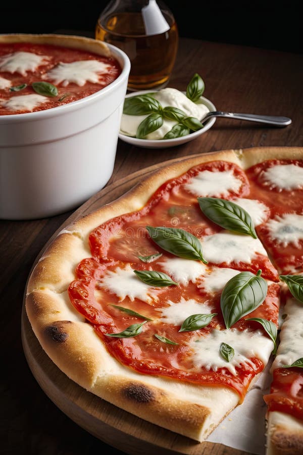 Margherita Pizza with Basil and Mozzarella Cheese. Stock Illustration ...