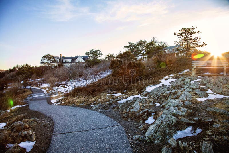 Marginal Way Path at Sunset in Ogunquit Maine during Winter Stock Photo ...