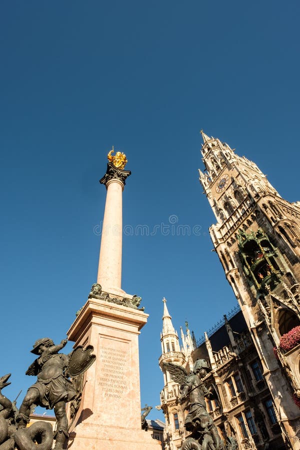 Marian Column and Town Hall Marienplatz in Munich Stock Image - Image ...
