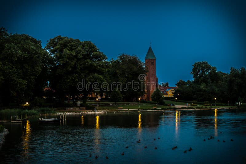 Maribo Cathedral stock image. Image of lake, lights, beautiful - 60684937