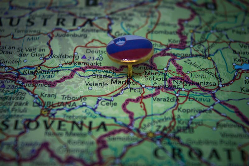 Maribor Pinned on a Map with Flag of Slovenia Stock Image - Image of ...