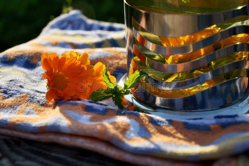 Marigold with Calendula Flowers and Mint Stock Image - Image of nature ...