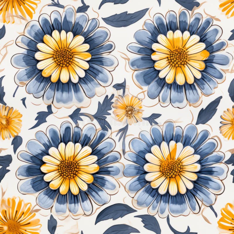 Marigold Repeating Pattern with Blue and Brown Hues Stock Illustration ...