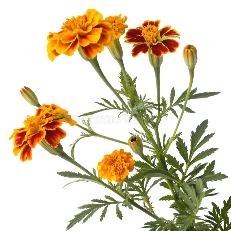 Marigold Flower Branch Isolated on White Background Stock Illustration ...