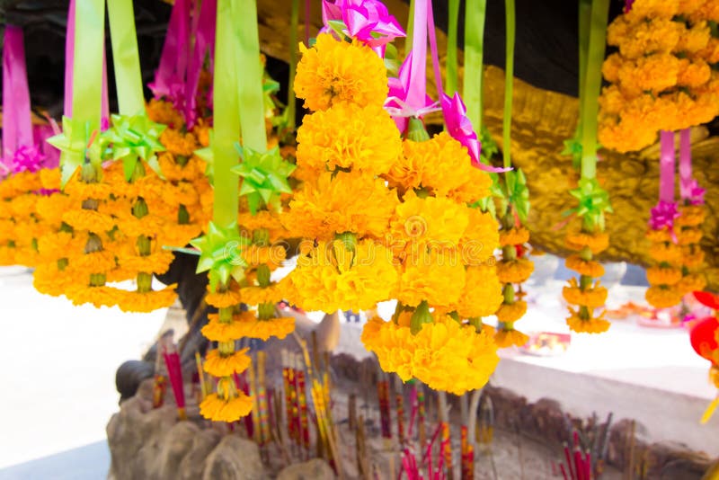 Marigold Flower Garland, Worship Offering Stock Photo - Image of ...