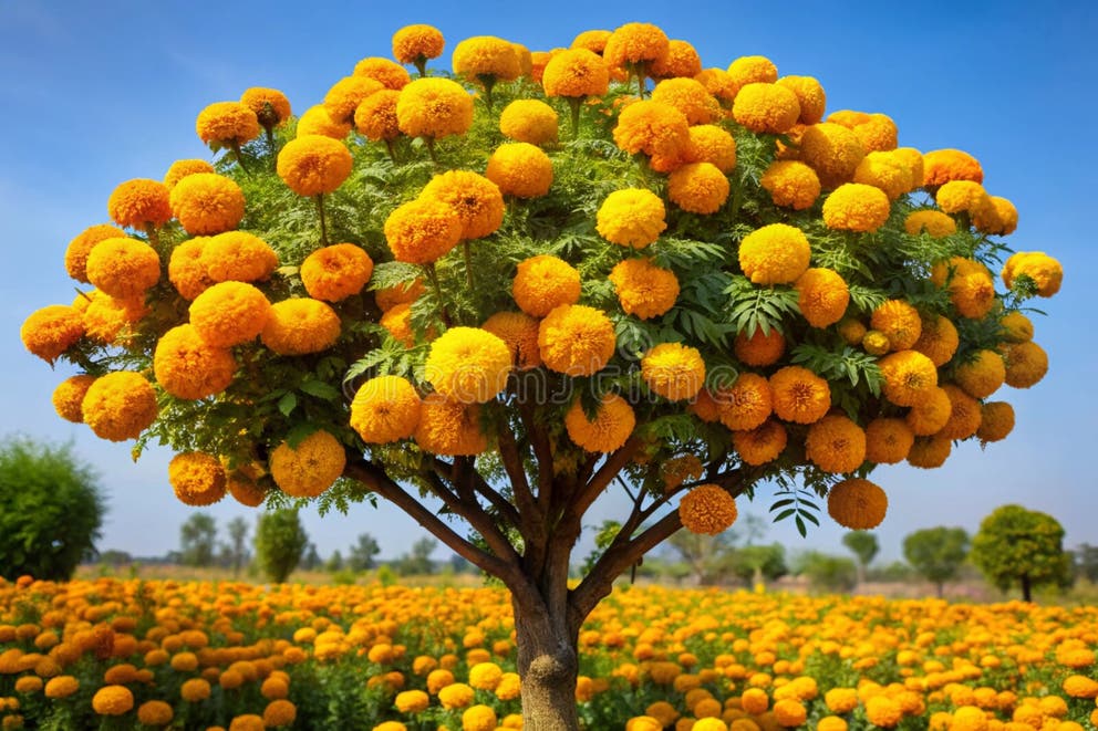 Marigold Tree Photo. Generated Using AI. Stock Illustration ...