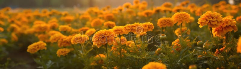 Marigolds Field on Blurred Sunrise Background. Banner for Web ...