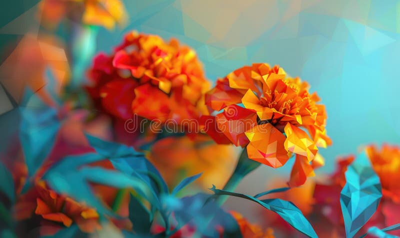 Marigolds in Low Poly, Geometric Shapes Stock Photo - Image of closeup ...