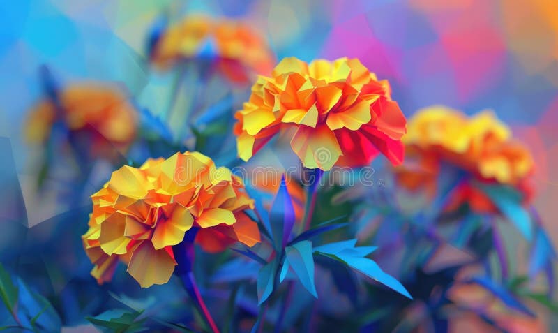 Marigolds in Low Poly, Geometric Shapes Stock Photo - Image of bright ...