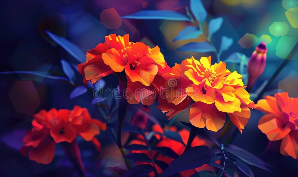 Marigolds in Low Poly, Geometric Shapes Stock Photo - Image of ...