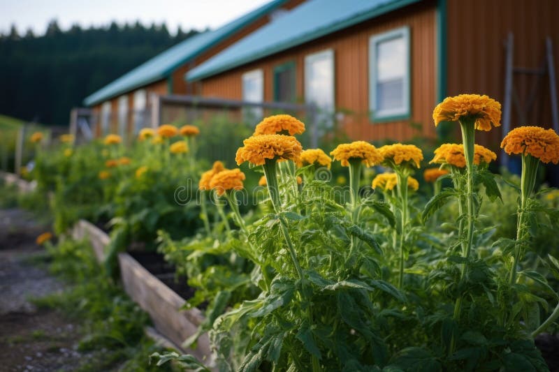 Marigolds Standing Tall without Any Signs of Slugs or Snails Stock ...