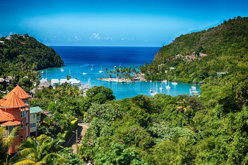Marigot Bay, St. Lucia stock image. Image of island, plams - 9216503