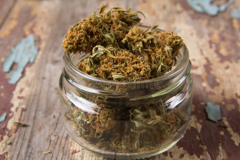 Marijuana Buds in the Glass Pot Stock Image - Image of green, isolated ...