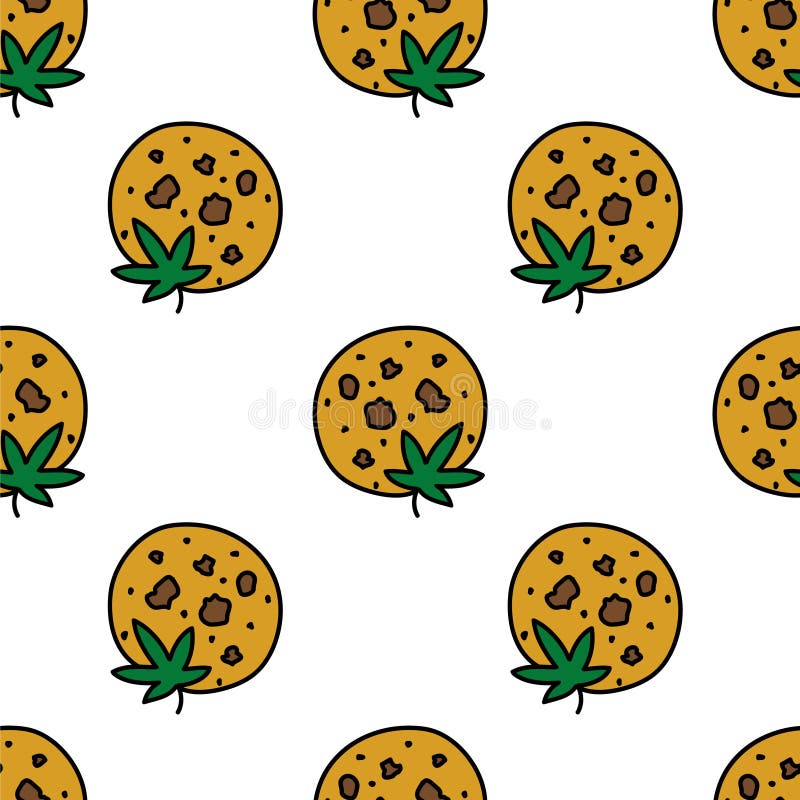 Marijuana Cookie Seamless Doodle Pattern, Vector Illustration Stock ...