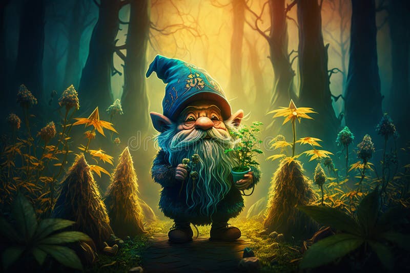 Marijuana Dwarf in a Magical Forest. Growing Weed Concept. Generative ...