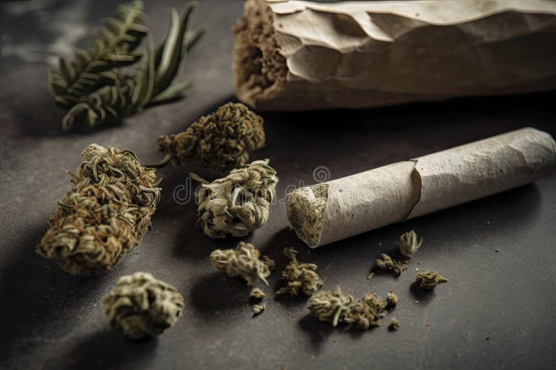 Marijuana Joints and Buds on a Stone Table Stock Illustration ...