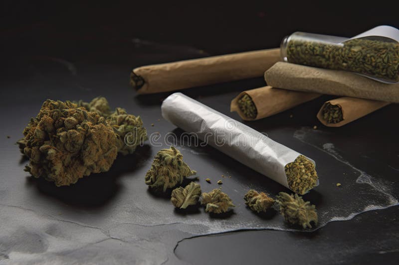 Marijuana Joints and Buds on a Stone Table Stock Illustration ...