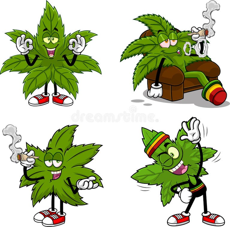 Marijuana Leaf Cartoon Characters. Vector Collection Stock Vector ...