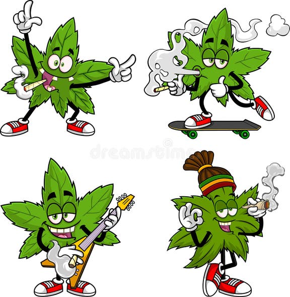 Marijuana Leaf Cartoon Characters. Vector Collection Set Stock Vector ...