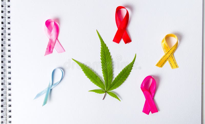 Marijuana Leafs with Cancer Awareness Symbols Stock Image - Image of ...