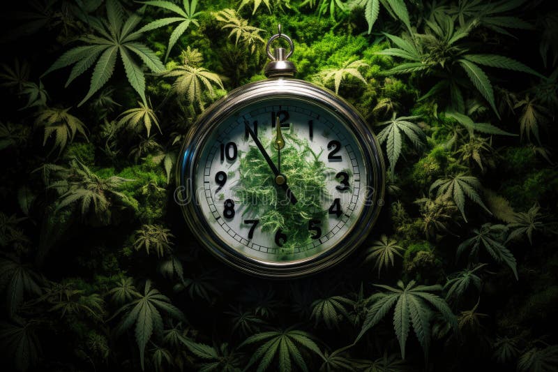 Marijuana Leaves with a Clock Stock Photo - Image of clock, smoke ...