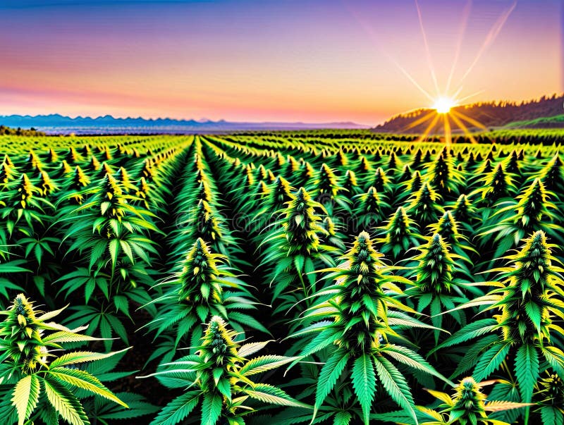 Marijuana field at sunset stock illustration. Illustration of ...