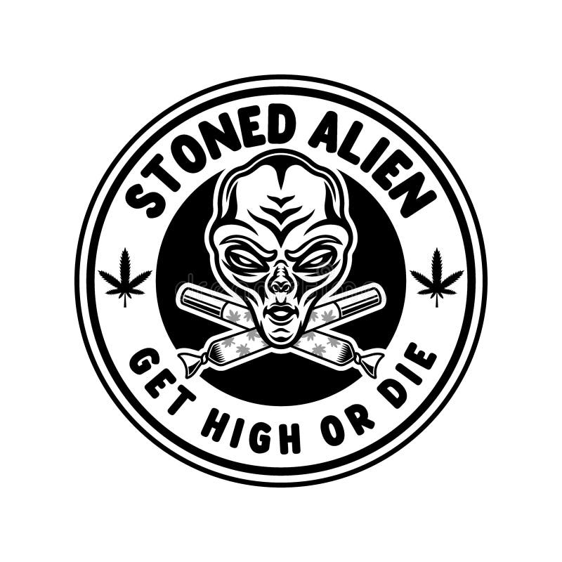 Marijuana Vector Emblem with Stoned Alien and Two Crossed Spliffs in ...
