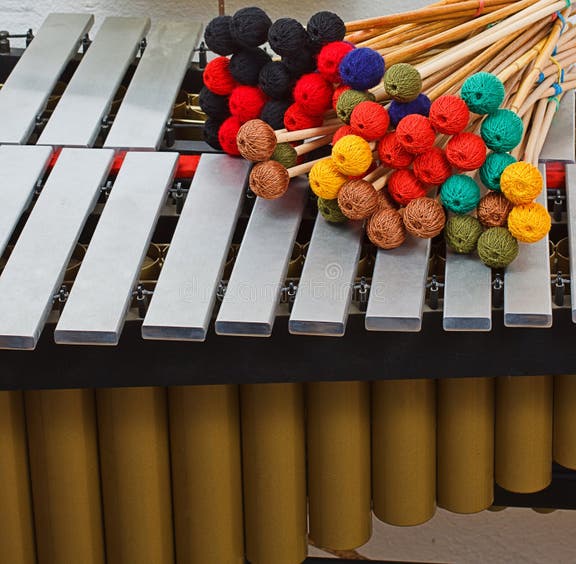 Marimba with Coloured Mallets Stock Photo - Image of wood, percussion ...