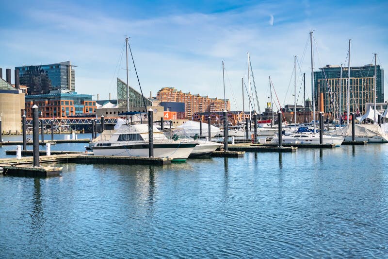 Marina Against the Skyscrapers of Downtown Baltimore, Maryland ...