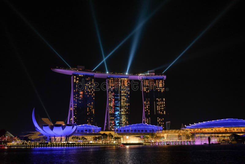 Marina bay at night stock photo. Image of commercial - 210560540