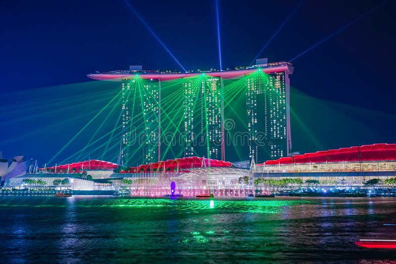 Marina Bay red light up stock photo. Image of event - 362078448