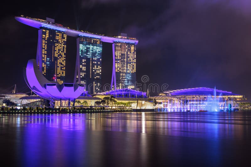 Marina Bay Sands of Singapore Illuminated at Night Stock Photo - Image ...