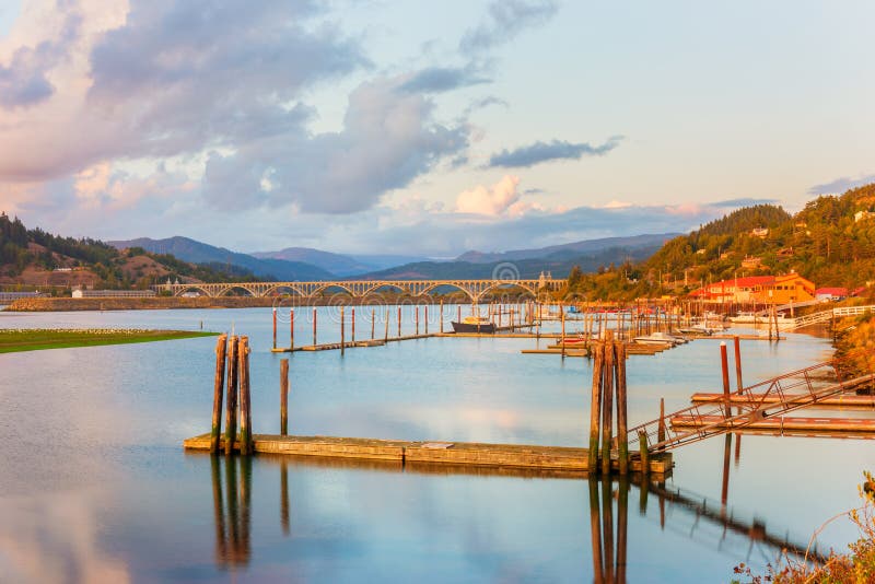 Marina and Bridge in Gold Beach Oregon USA Stock Image - Image of ...