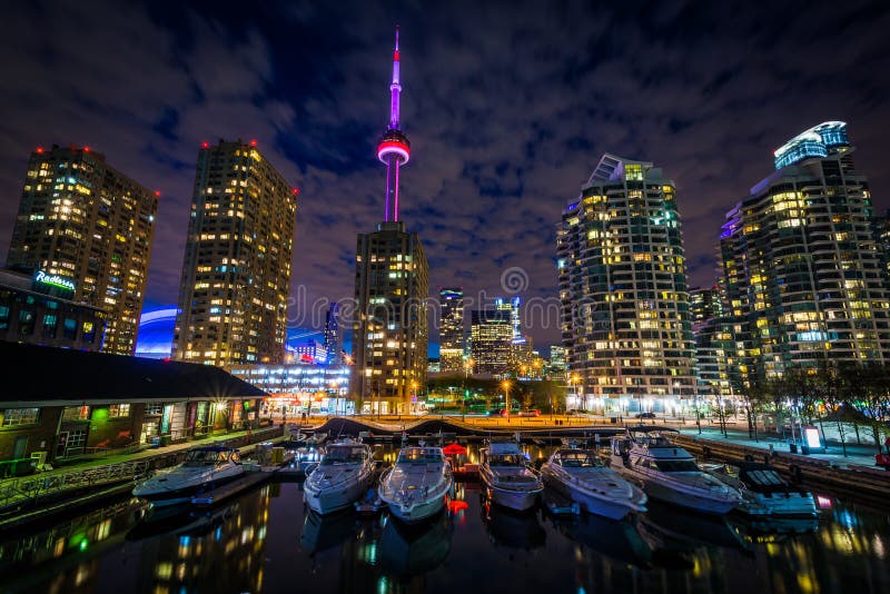 Marina and Buildings at the Harbourfront at Night, in Toronto, O Stock ...