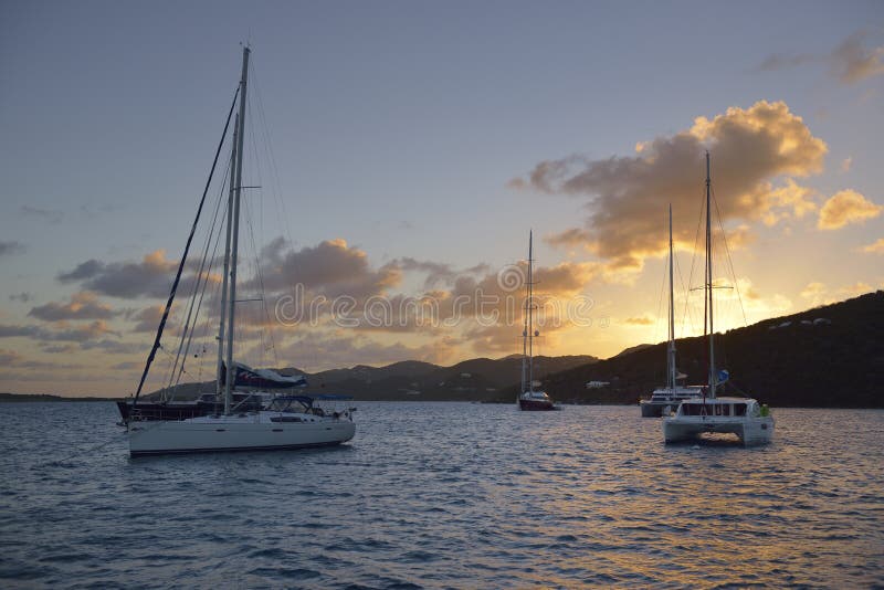 Sailboats at Anchor at Sunset, Marina Cay, BVI Editorial Stock Photo ...