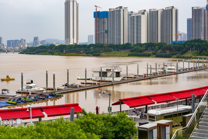 The Marina Club on the City Waterfront Stock Photo - Image of aerial ...