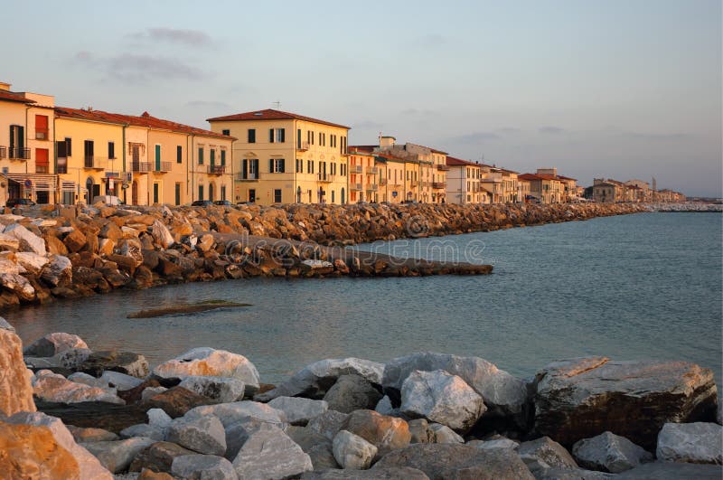 Marina Di Pisa Sunset View Of The Town Stock Image - Image of golden ...