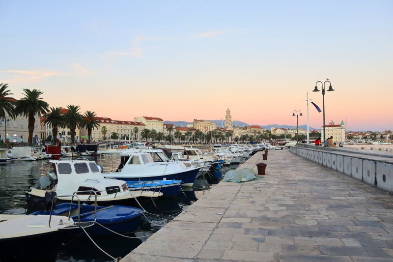 Marina at Evening in Split, Croatia Stock Photo - Image of boating ...