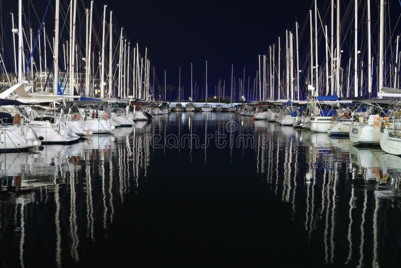 Marina at night editorial image. Image of bridge, watercraft - 267939380