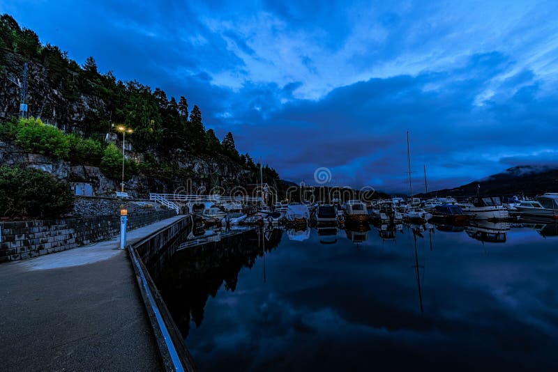 The Marina at Notodden in the Blue Hour on a Summer Evening, Norway ...