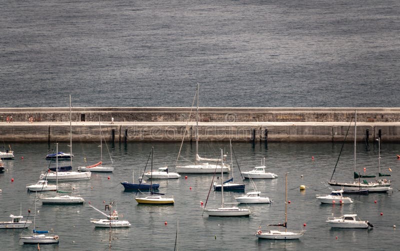 Marina and Pier Near the Ocean, Long Shot Stock Image - Image of boat ...