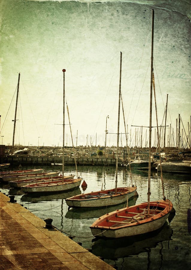 Marina with Yachts. Old Style Photo. Stock Image - Image of aged ...