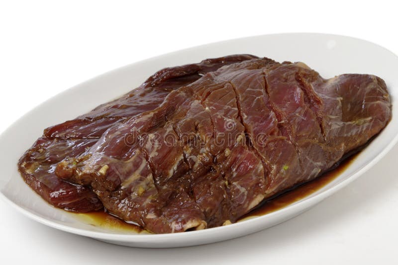 Marinaded Flank Steak on a Plate Stock Image - Image of plate, white ...