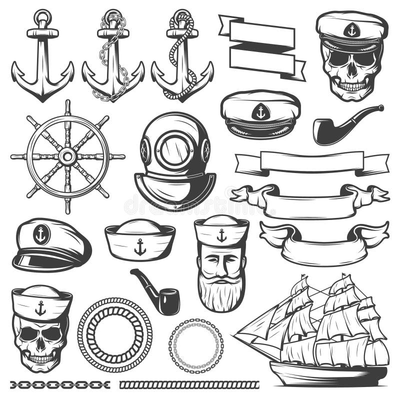 Marinaio D'annata Naval Icon Set Illustrazione Vettoriale ...