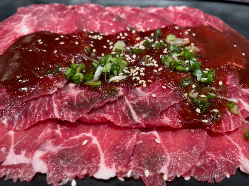 Marinated Beef Set with Sauce and Spices. Stock Photo - Image of ...