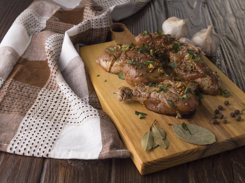 Marinated Chicken Meat in Soy Sauce on a Wooden Board. Stock Image ...